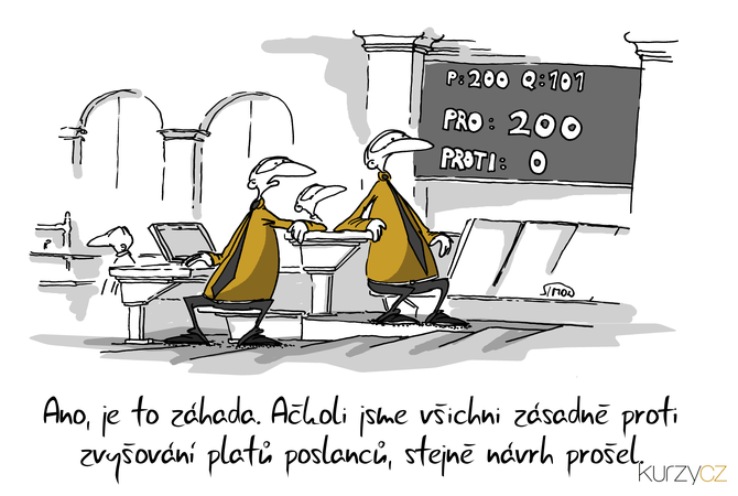 Zvyšování platů poslanců, kreslený vtip | Kurzy.cz